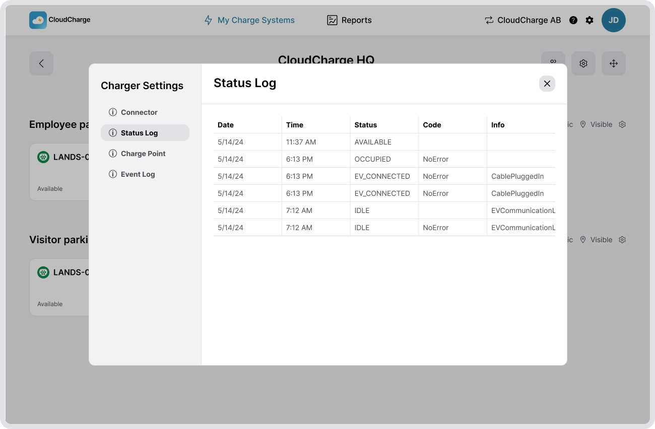 Charger status and details - CloudCharge